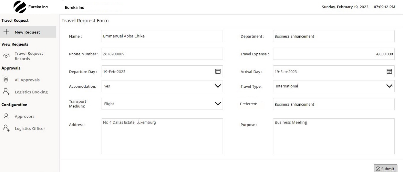 Travel Request - Reliance Infosystems
